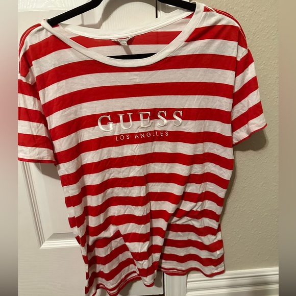 Guess | Tops | Guess Red Original Striped Tee Size Medium | Poshmark